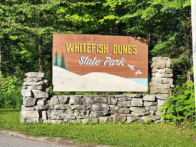 The sign that marks your arrival at Wisconsin's best-kept beach secret, now slightly less secret.