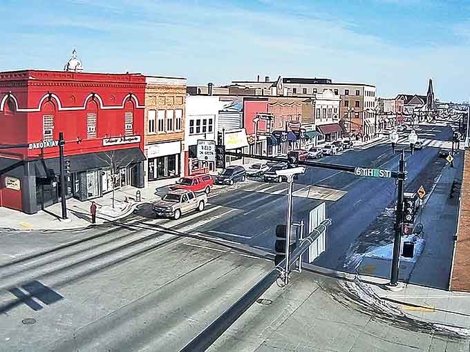 Aerial views reveal a compact, walkable town where everything you need sits within a few blocks' radius.