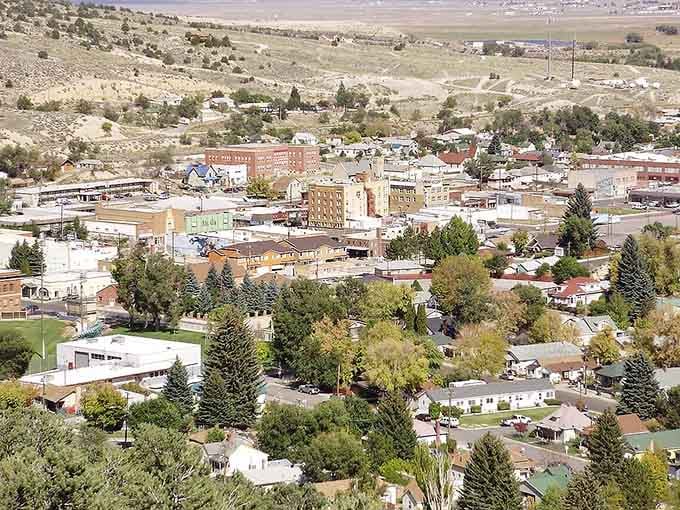 From above, Ely reveals itself as a perfect patchwork of small-town America nestled in Nevada's vast, mountainous landscape.
