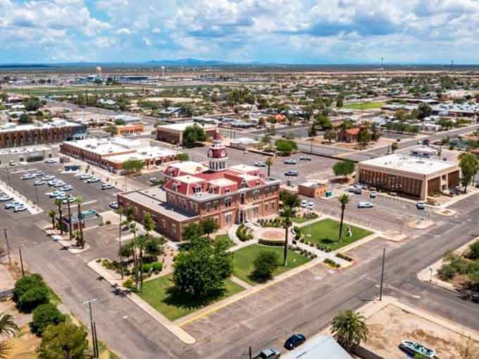 From above, Florence reveals its perfect grid layout, with the historic courthouse standing proud at its heart like a Victorian-era exclamation point.