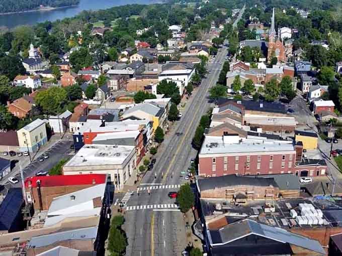 From above, Madison reveals itself as a perfect grid of history nestled between lush greenery and the mighty Ohio River.