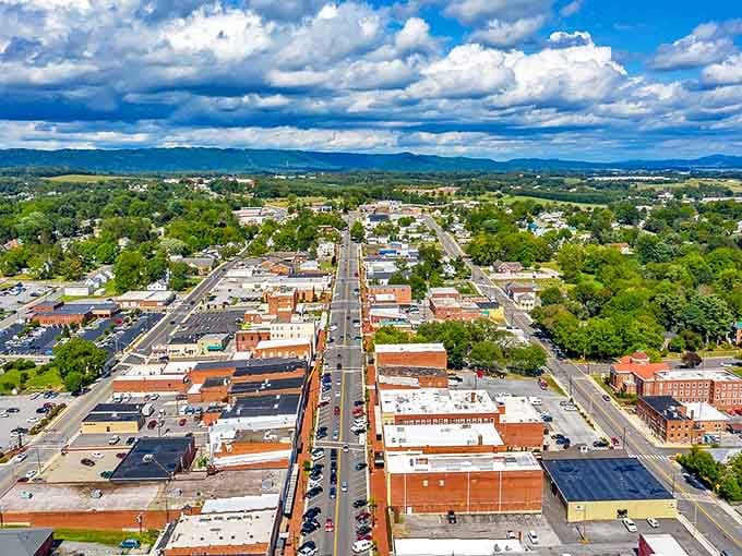 From above, Wytheville reveals its perfect positioning&mdash;a charming grid of possibility surrounded by mountains that seem to hug the town.