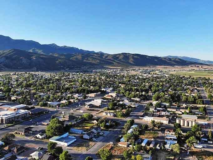 From above, Nephi reveals itself as a perfect grid of green trees and tidy homes, nestled against mountains that refuse to be ignored.