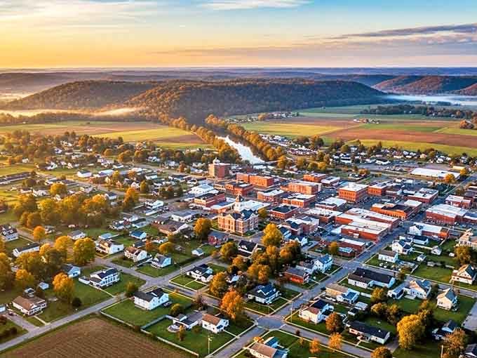 From above, Russellville reveals itself as a perfect grid of American dreams, where affordability meets livability in technicolor splendor.