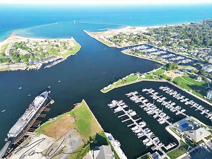 From above, Ludington reveals its perfect balance of nature and civilization&mdash;like a town designed by someone who actually likes people.