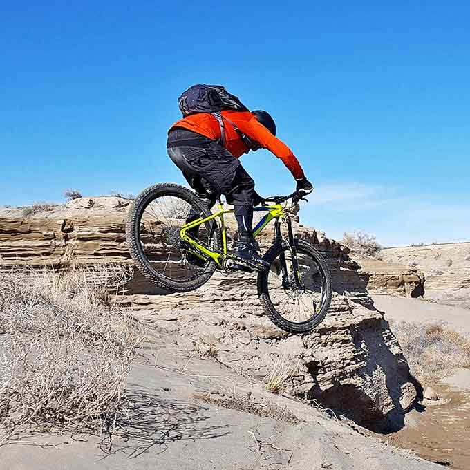 Extreme sports, desert edition! Mountain biking takes on new thrills when the trail involves navigating the rugged edges of ancient lakebeds.