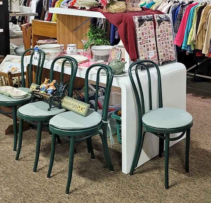 These mint-green bistro chairs aren't just furniture—they're the beginning of countless future dinner conversations and coffee mornings.