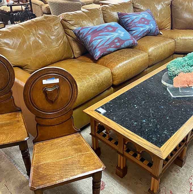 That buttery leather sofa has already lived a life, but it's ready for a second act in your living room's ongoing drama.