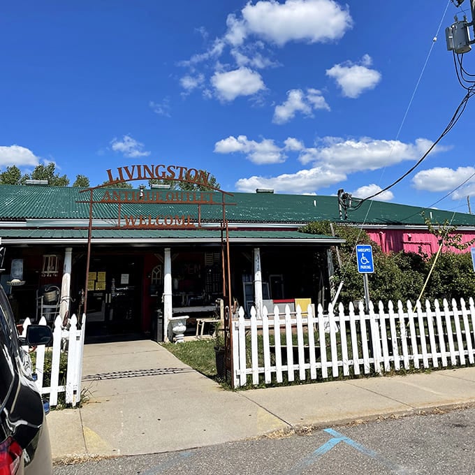 The unassuming entrance to a world of wonders. Behind this charming white picket fence and green roof lies 30,000 square feet of nostalgic treasures.