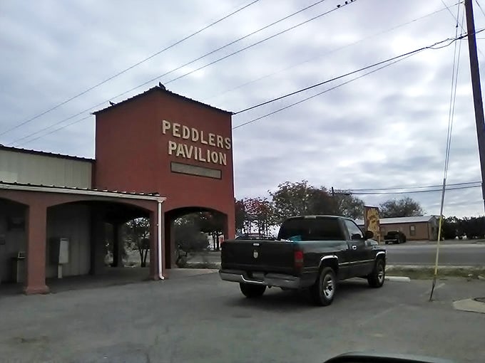 The unassuming entrance to treasure-hunting paradise. Peddlers Pavilion doesn't need fancy architecture when what's inside is the real attraction.