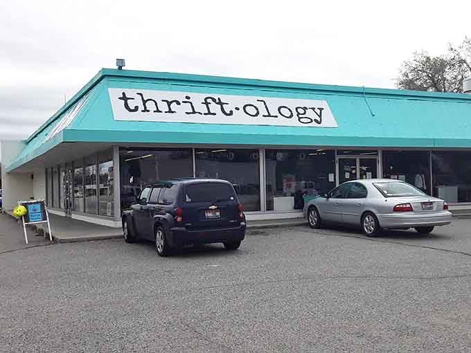 The exterior view reveals Thriftology's generous footprint, a secondhand superstore where Idaho's bargain hunters gather to seek and find.