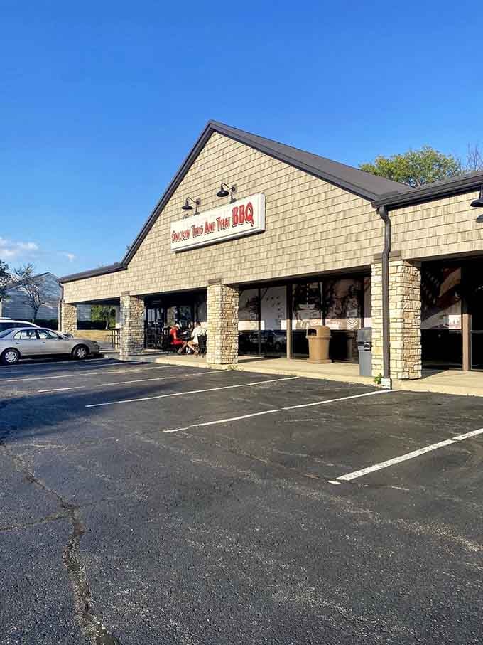 Morning light flatters the stone exterior, while the empty parking spots whisper, "Hurry, before the lunch crowd discovers our secret."