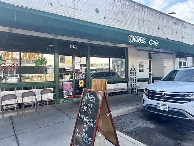 A chalkboard sign announcing the day's specials, because sometimes the best advertising is just honest handwriting.