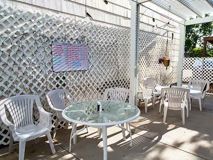 The outdoor seating area&mdash;where desert breezes complement your meal and road-weary muscles get a much-needed rest.