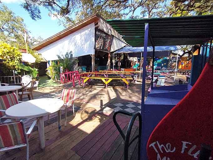 The outdoor seating area is a patchwork of colors and textures&mdash;just like the flavors waiting for you inside this beloved Tampa treasure.