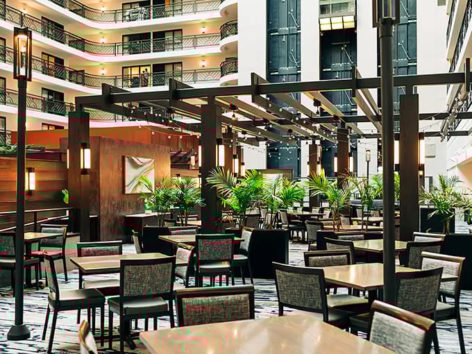 The atrium seating area brings the outside in, creating an airy escape that feels miles away from everyday life.