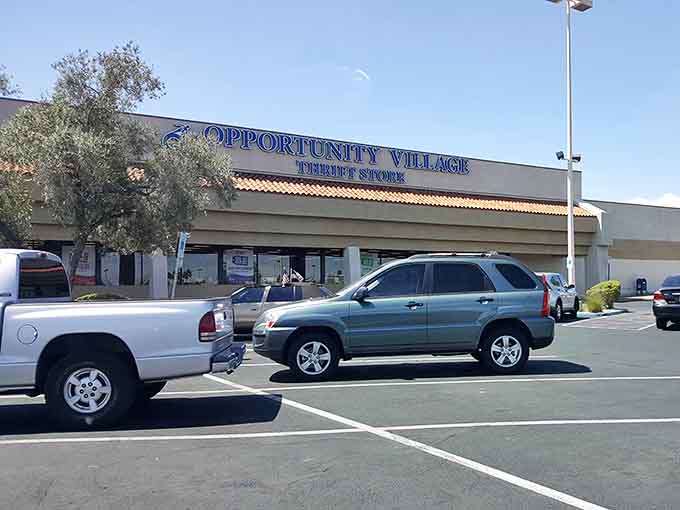 The parking lot&mdash;first stop on your treasure hunting expedition. Pro tip: arrive early for prime spots and first dibs on fresh donations.