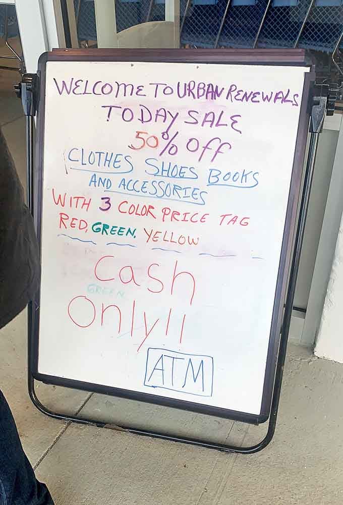 The daily deals board: a handwritten manifesto of savings that changes regularly. Like a treasure map where X marks the discount.