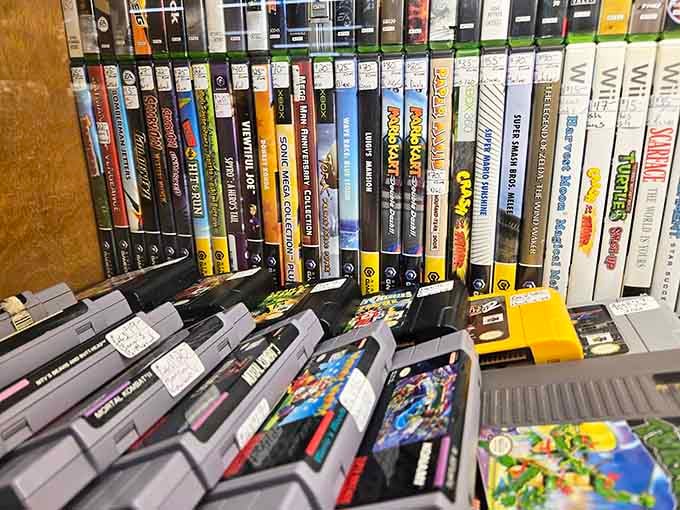 Retro video game cartridges line up like soldiers from a pixelated past, ready to battle for your nostalgia and weekend free time.