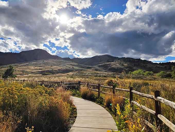 A path that beckons like an old friend, winding through golden grasses toward foothills that whisper, "Come explore."