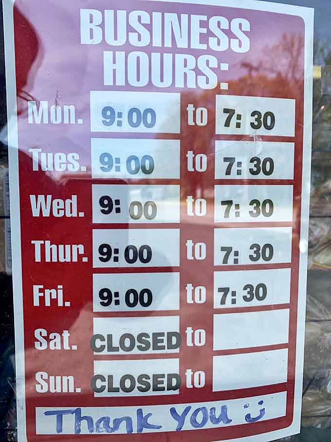These hours aren't just a schedule – they're a warning: plan accordingly or face the consequences of a crab cake-less existence.