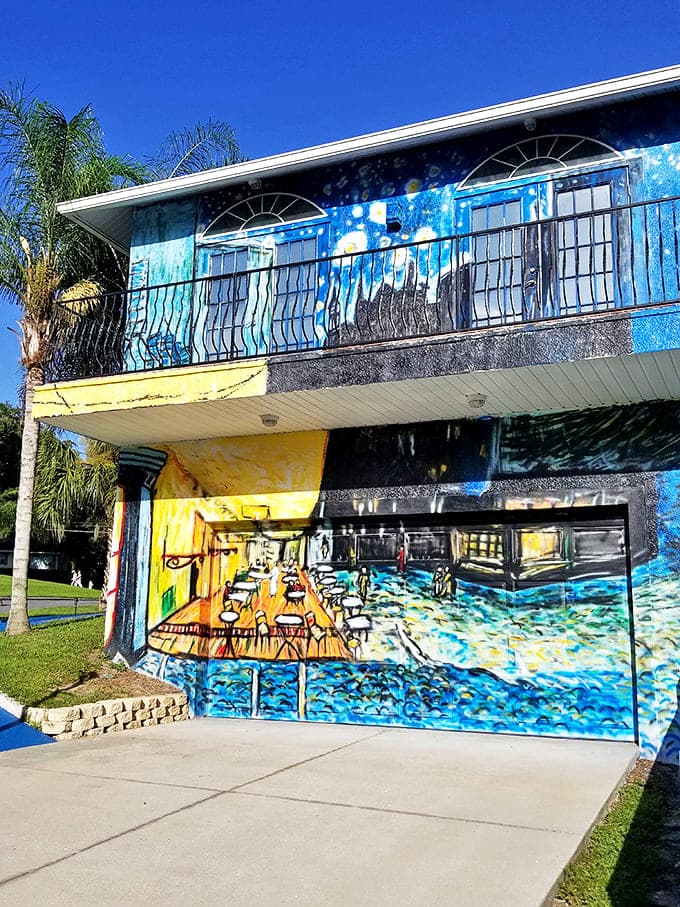 Even the garage door becomes a canvas, depicting Van Gogh's "Caf&eacute; Terrace at Night." Every inch of this property tells part of Vincent's extraordinary visual story.