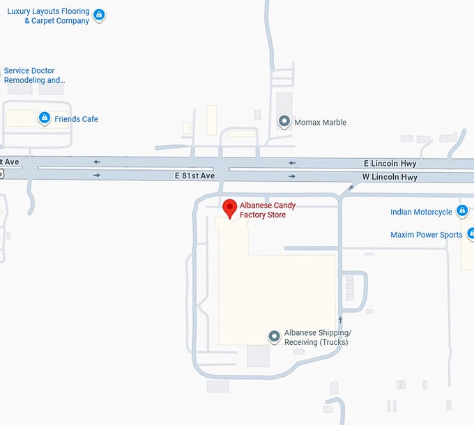 16. albanese candy factory (5441 e lincoln hwy) map
