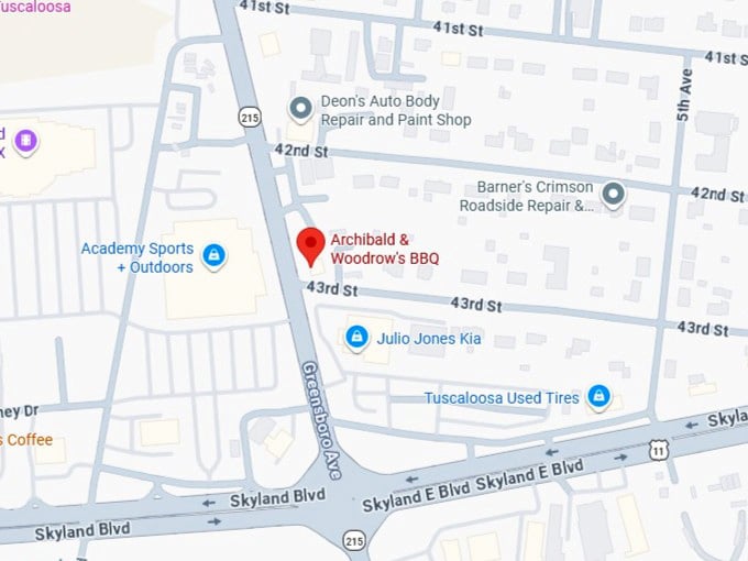 16. archibald & woodrow's bbq's map