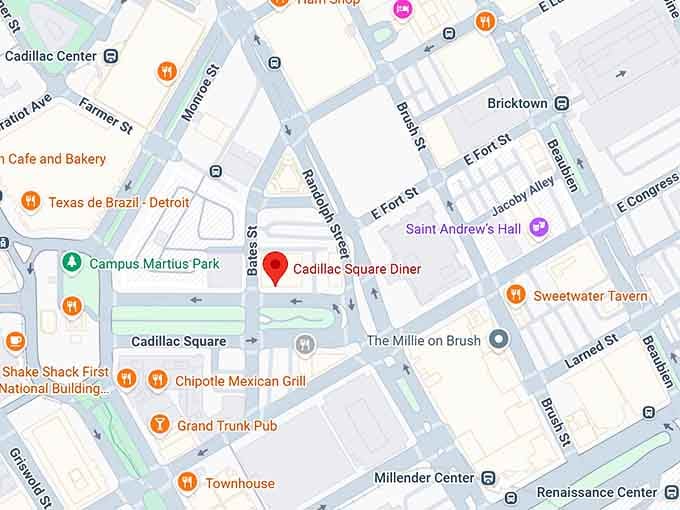 16. cadillac square diner map