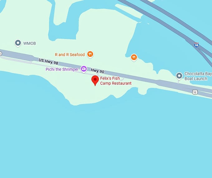 16. felix's fish camp restaurant map