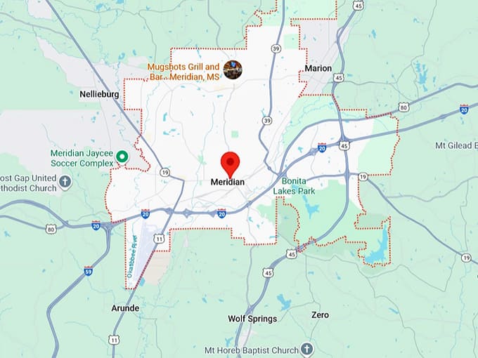 16. meridian, ms map