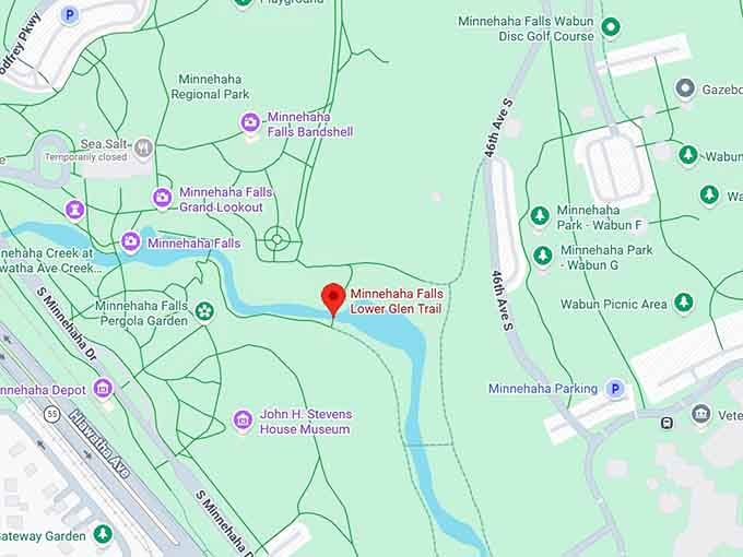 minnehaha falls lower glen trail map
