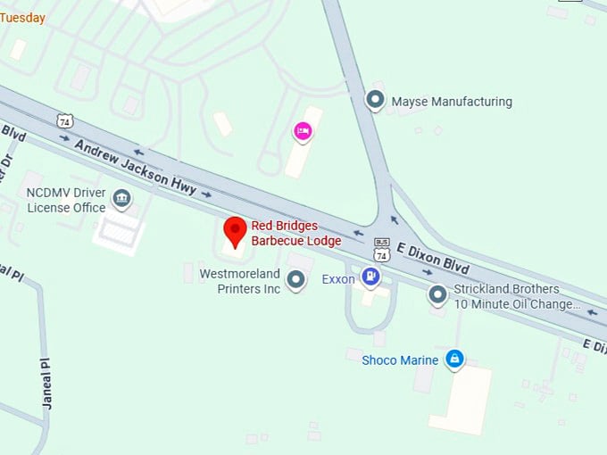 red bridges barbecue lodge map