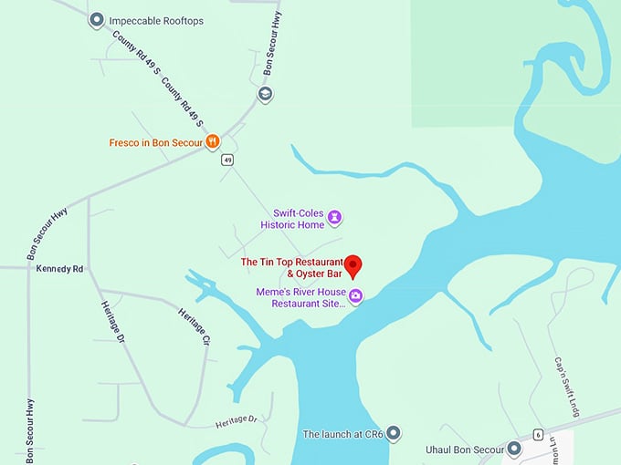 16. the tin top restaurant & oyster bar map