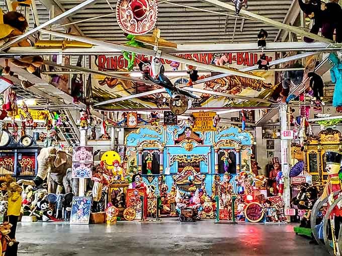 This carnival wonderland looks like someone collected every childhood memory and stacked them floor to ceiling with pure joy.