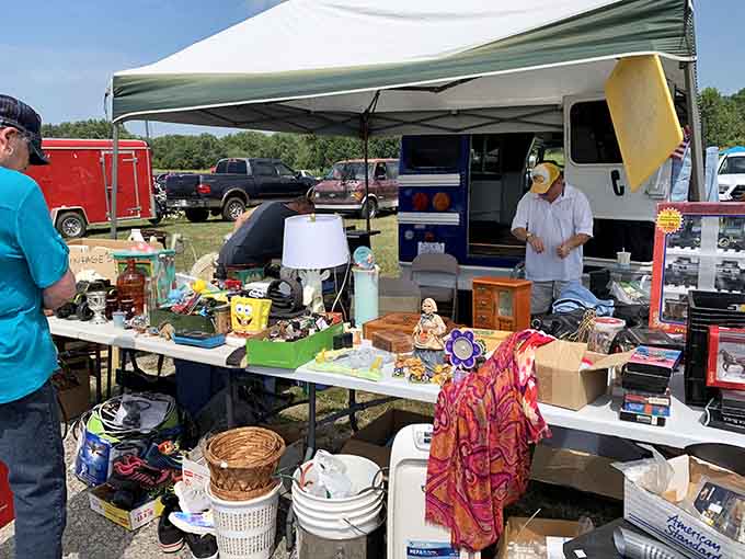 Tables overflowing with treasures! At Awesome Flea Market, one person's forgotten lamp becomes another's living room conversation piece.