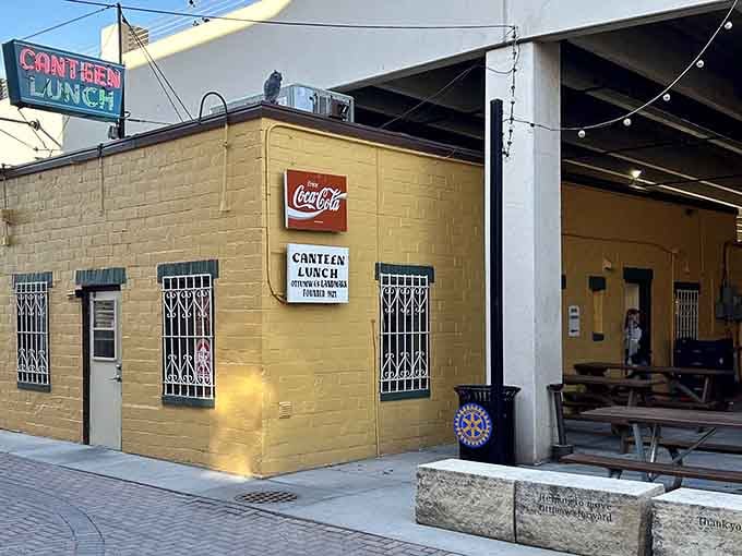 The little yellow building that could! Canteen Lunch hides under a parking ramp like a culinary treasure waiting to be discovered.