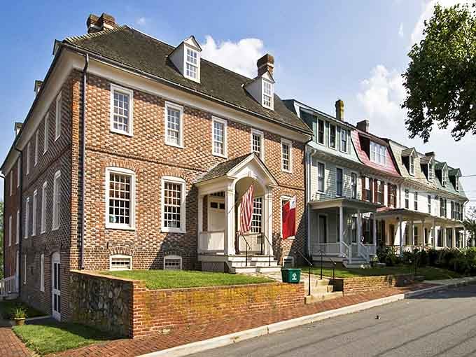 Historic brick buildings line Chestertown's charming streets, where colonial architecture takes you back to the 1700s.