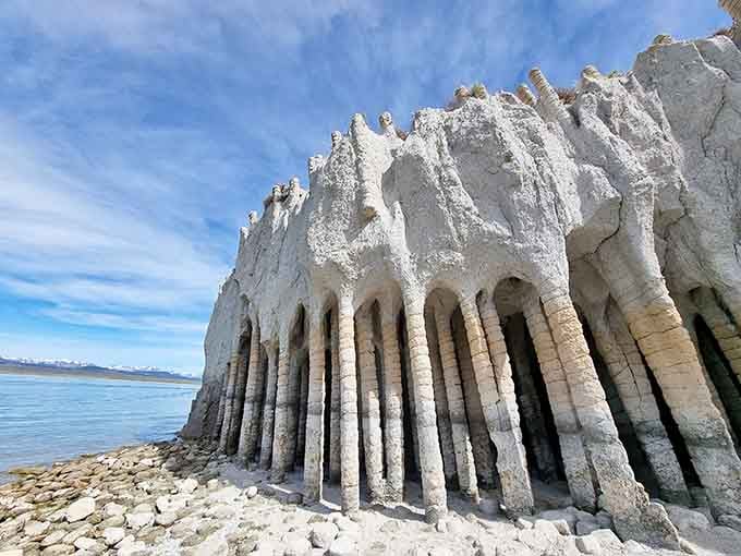 Nature's own cathedral rises from the lakeshore, with columns so perfect they look hand-carved by ancient architects.