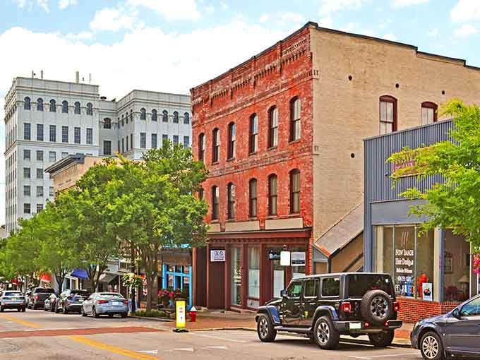 Downtown Danville's brick buildings stand proud like they've been waiting decades for you to notice them.