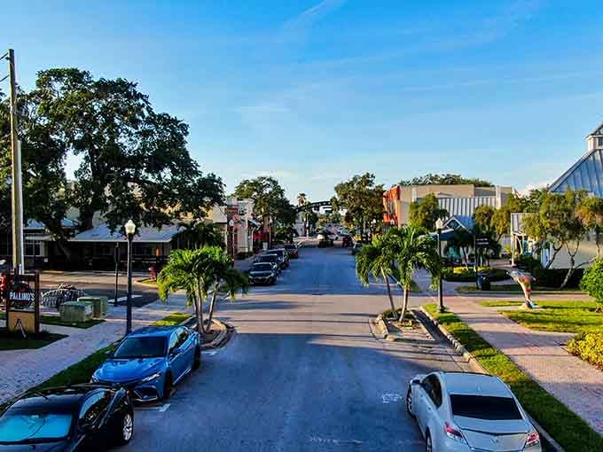 Palm-lined streets and golden afternoon light make this downtown stretch look like a postcard come to life.