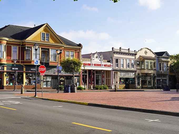 Victorian storefronts painted in cheerful colors line the street like a postcard from California's golden past.