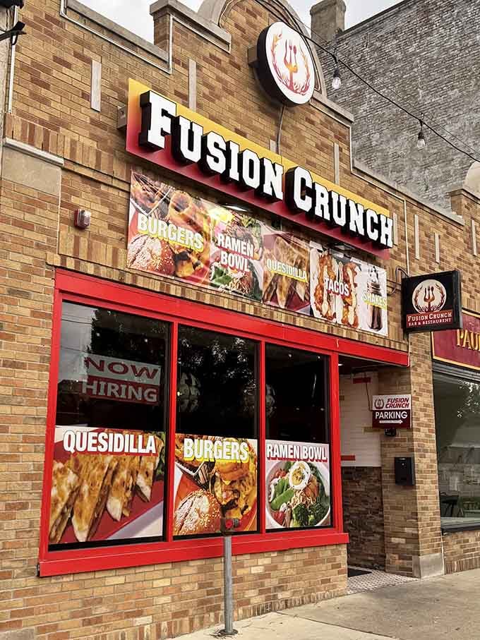 When your restaurant windows advertise burgers, ramen, quesadillas, and tacos, you're basically saying "we got you covered, friend."