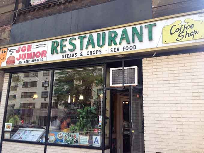Joe Jr.'s vintage storefront promises no-nonsense comfort food. That sign has witnessed decades of New Yorkers seeking solace in perfect diner eggs.