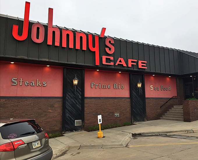 Johnny's Cafe's iconic red sign has been beckoning hungry Nebraskans for generations. Like a neon lighthouse for steak lovers!