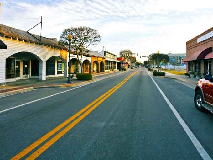 Classic downtown architecture meets wide-open streets where parking is never a problem, unlike those beach towns.