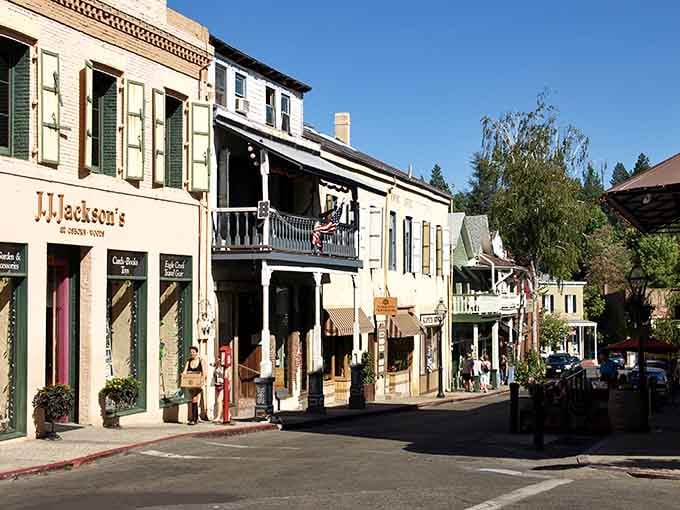 Those wooden balconies hanging over the sidewalk make you feel like a prospector might walk out any minute.