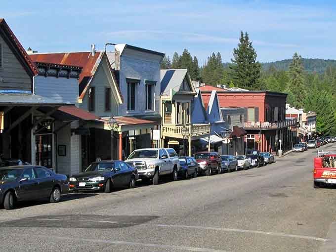 Historic Nevada City's colorful Victorian buildings line the main street, a Gold Rush town frozen in time yet wonderfully alive.