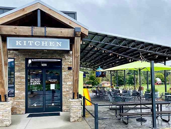 The rustic stone facade of Peaceful Side Social welcomes you like an old friend with a delicious secret to share.