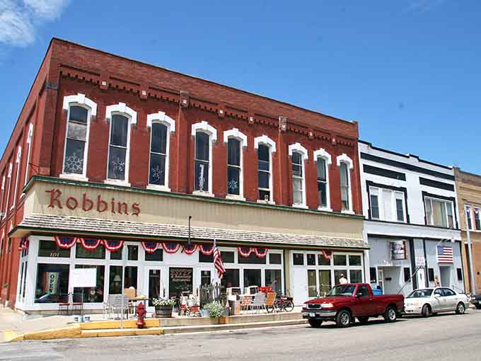 Red brick storefronts with patriotic bunting remind you that small-town America still exists beyond the highway exits.